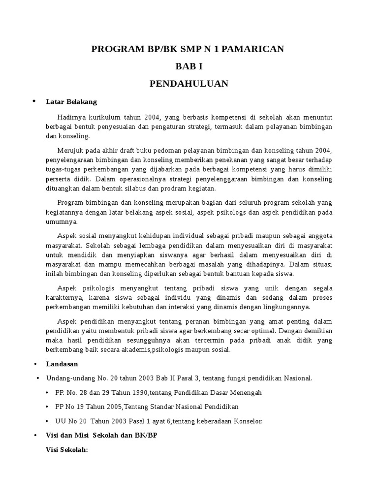 Program BP/BK SMP N 1 Pamarican Bab I Pendahuluan: Latar Belakang | PDF | Karier & Perkembangan