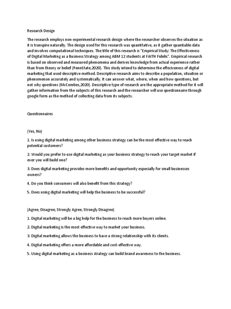 Research Design & Questionnaires | PDF | Digital Marketing | Marketing