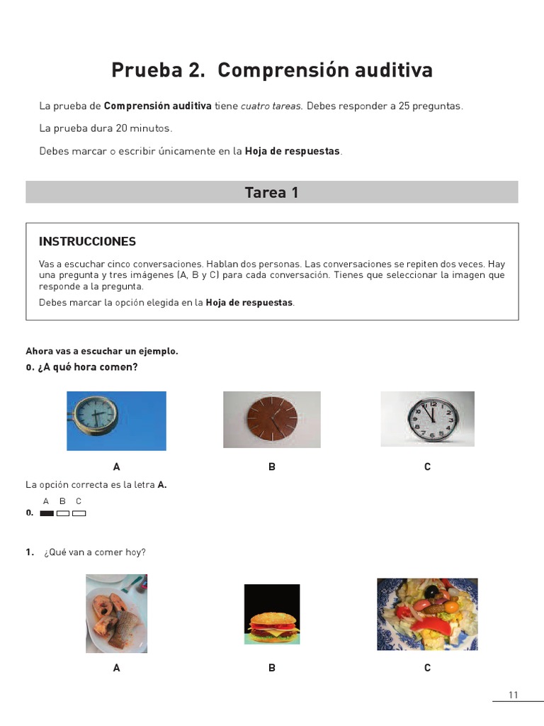 Prueba de Comprensión Auditiva A1 | PDF