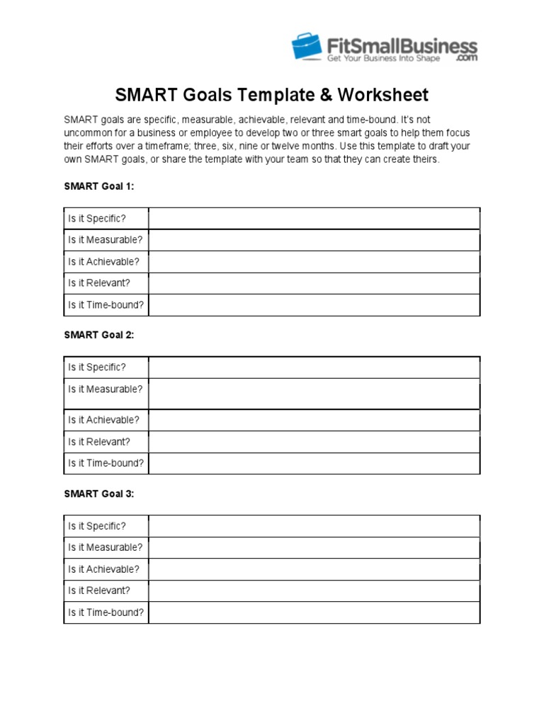 SMART Goals Template Worksheet | PDF | Career & Growth | Business