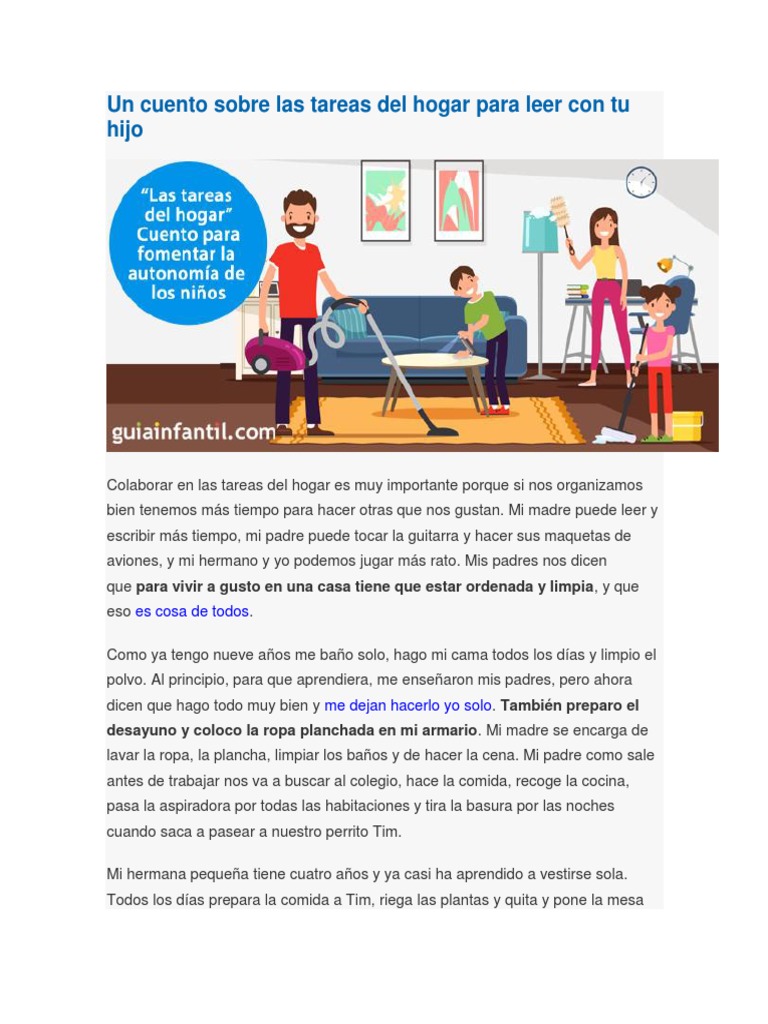 Un Cuento Sobre Las Tareas Del Hogar para Leer Con Tu Hijo | PDF