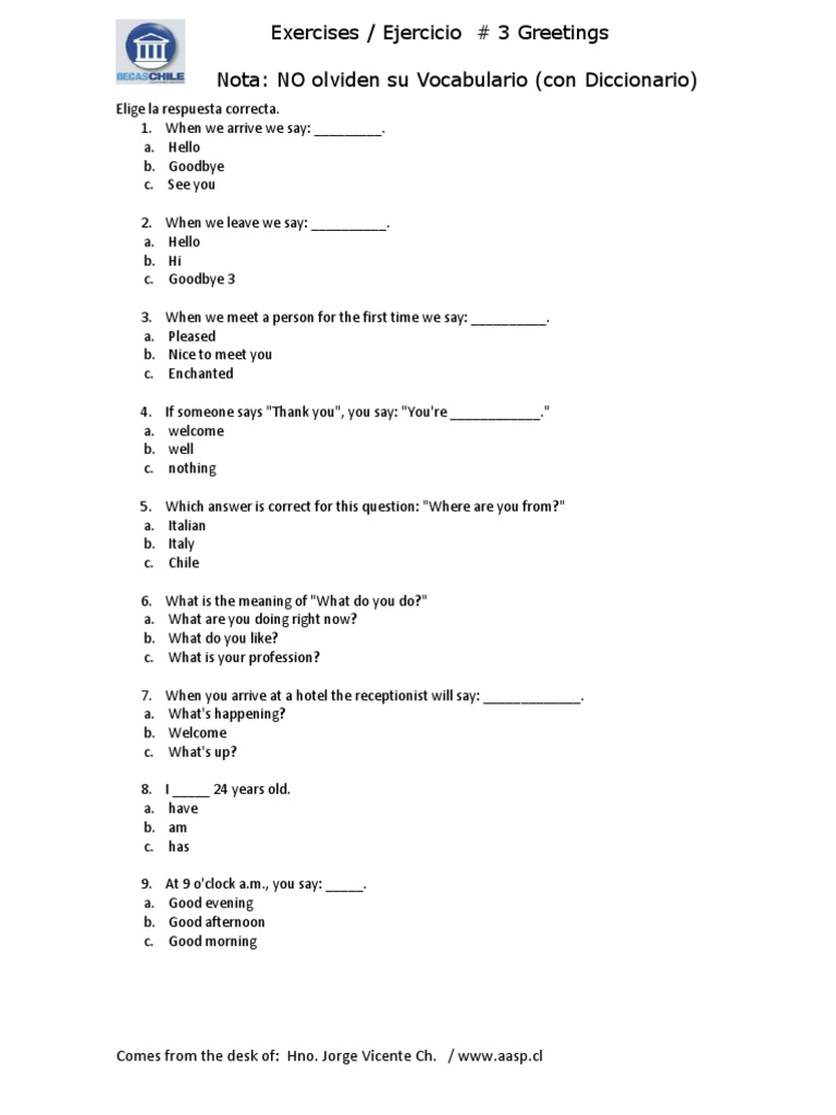 Exercises - Ejercicio # 3 Greetings | PDF