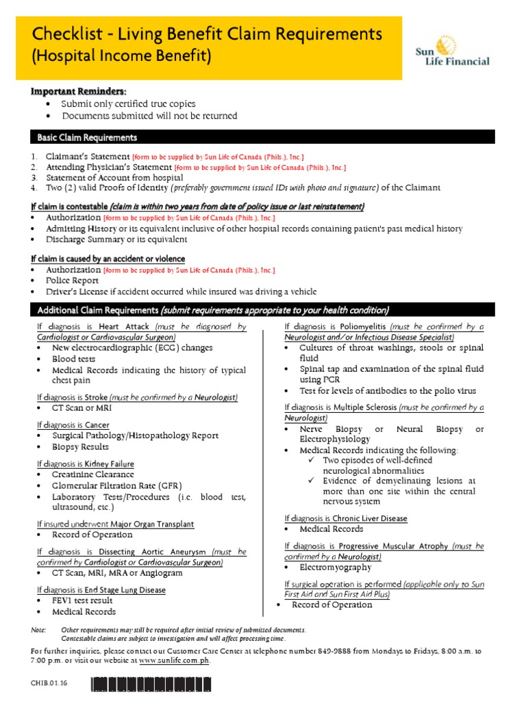 B1 Checklist Hospital Income Benefit Barcoded 3 | PDF | Neurology ...