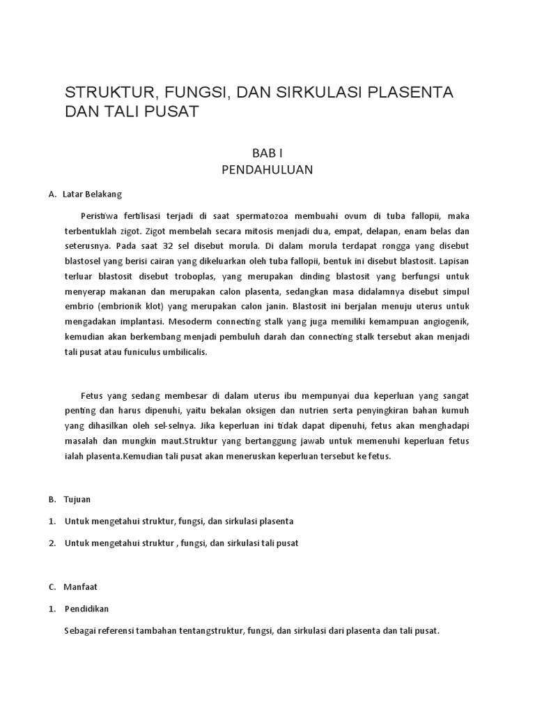 Peranan Plasenta dan Tali Pusat Janin | PDF