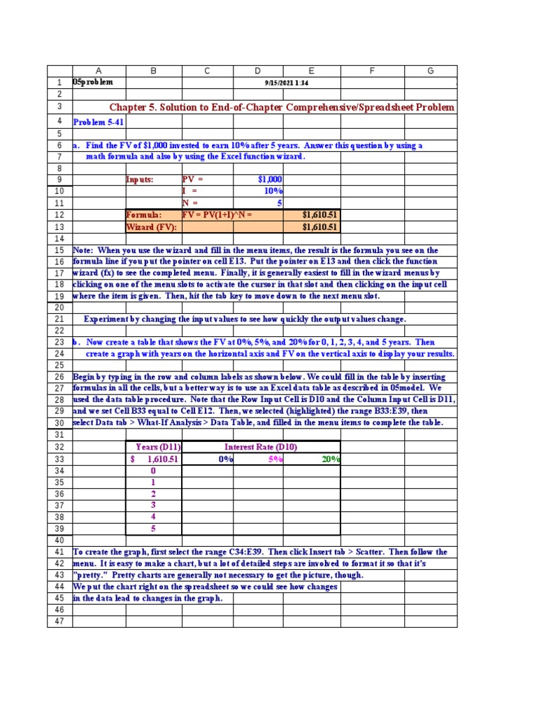 Chapter 5. Solution To End-of-Chapter Comprehensive/Spreadsheet Problem ...