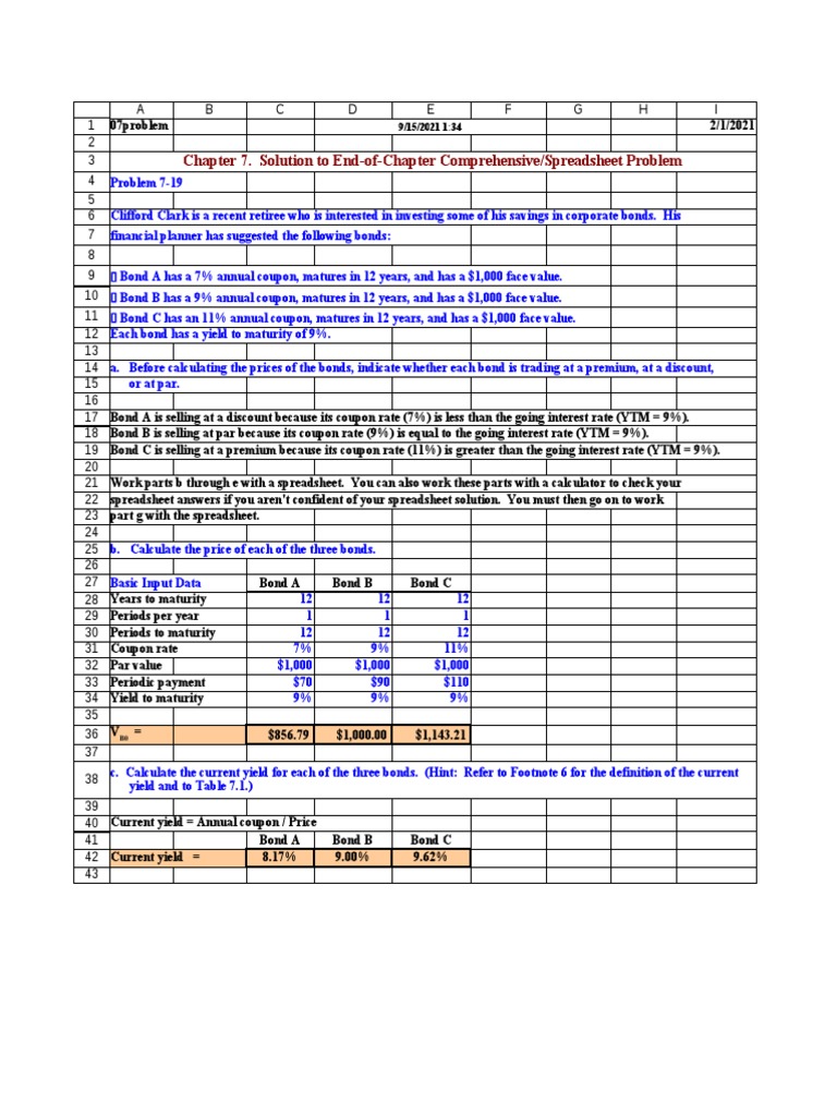 Chapter 7. Solution To End-of-Chapter Comprehensive/Spreadsheet Problem ...