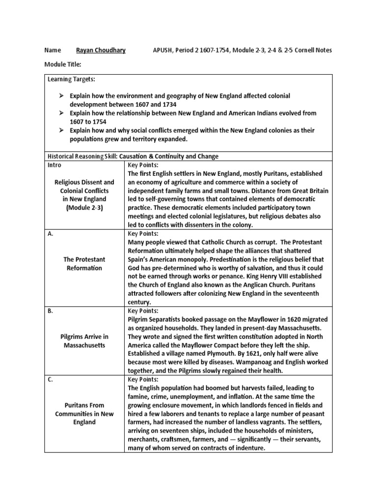 Period 2 Modules 2-3, 2-4, 2-5 Cornell Notes | PDF | Slavery | Slavery ...