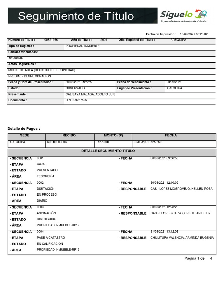 Trámite de modificación de área y desmembración predial en proceso de ...