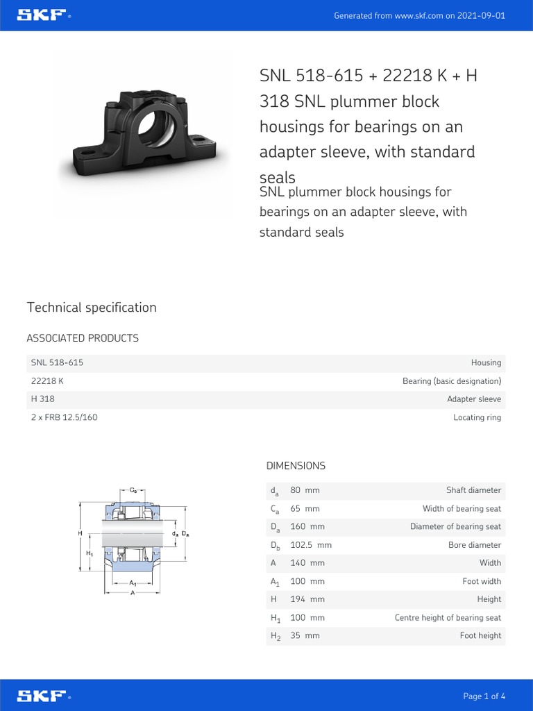 SNL 518-615 + 22218 K + H 318 SNL Plummer Block Housings For Bearings ...