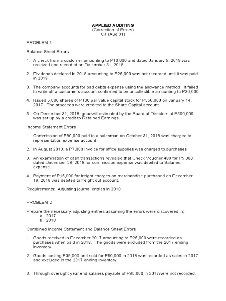 Correction of Errors in Auditing | PDF | Debits And Credits | Expense