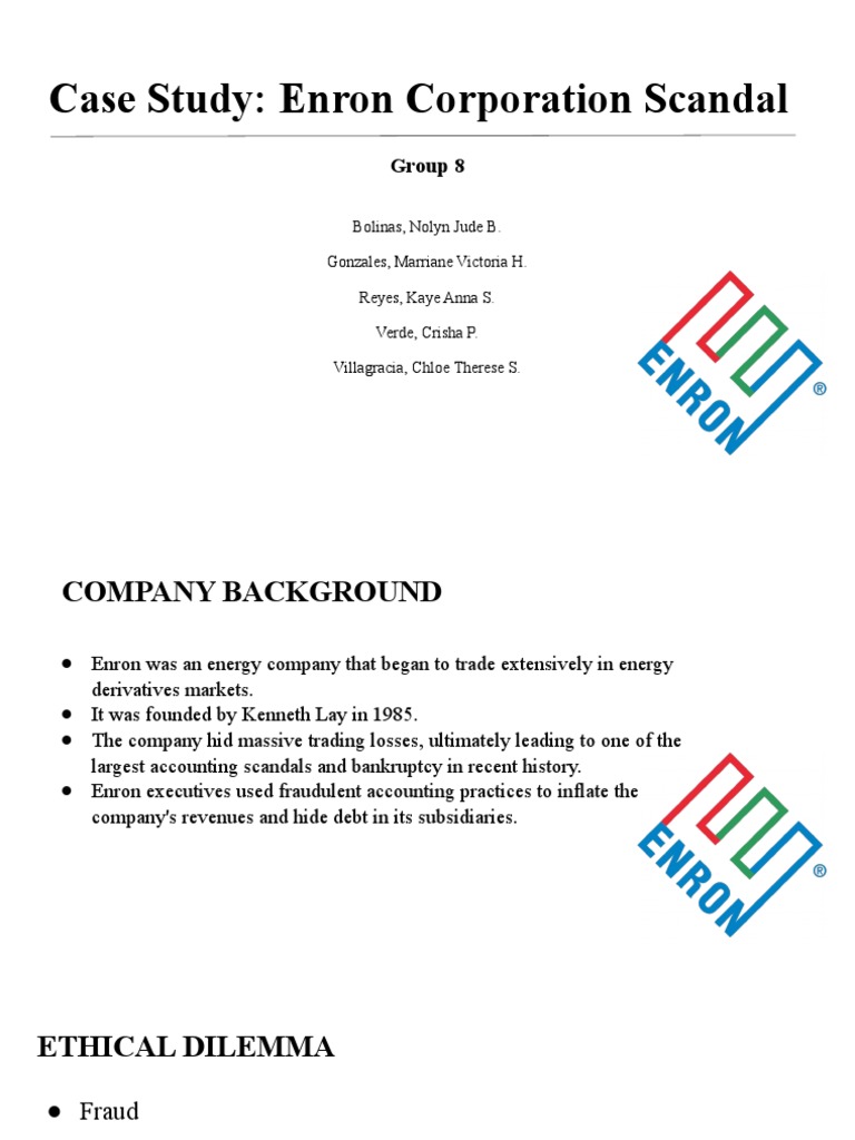 Case Study: Enron Corporation Scandal: Group 8 | PDF