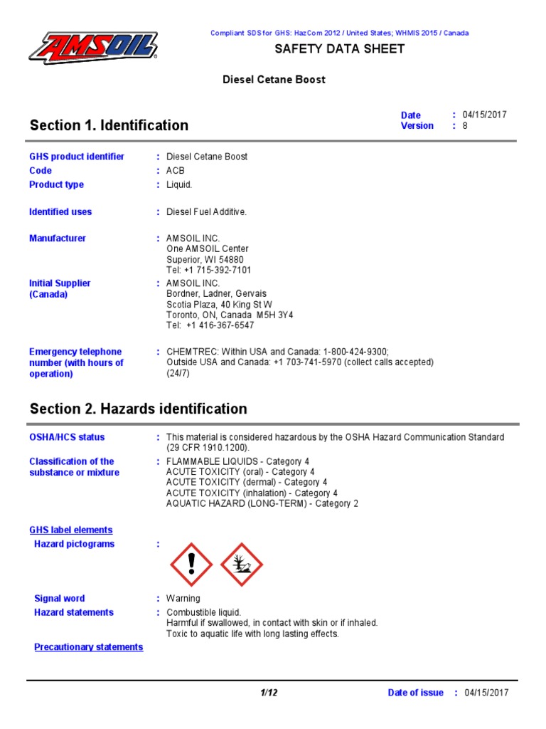 Section 1. Identification: Safety Data Sheet | PDF | Dangerous Goods | Firefighting
