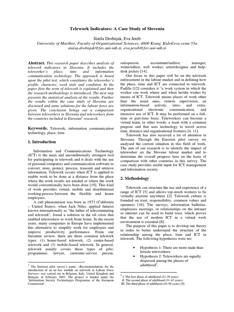 Telework Indicators: A Case Study of Slovenia | PDF | Telecommuting ...