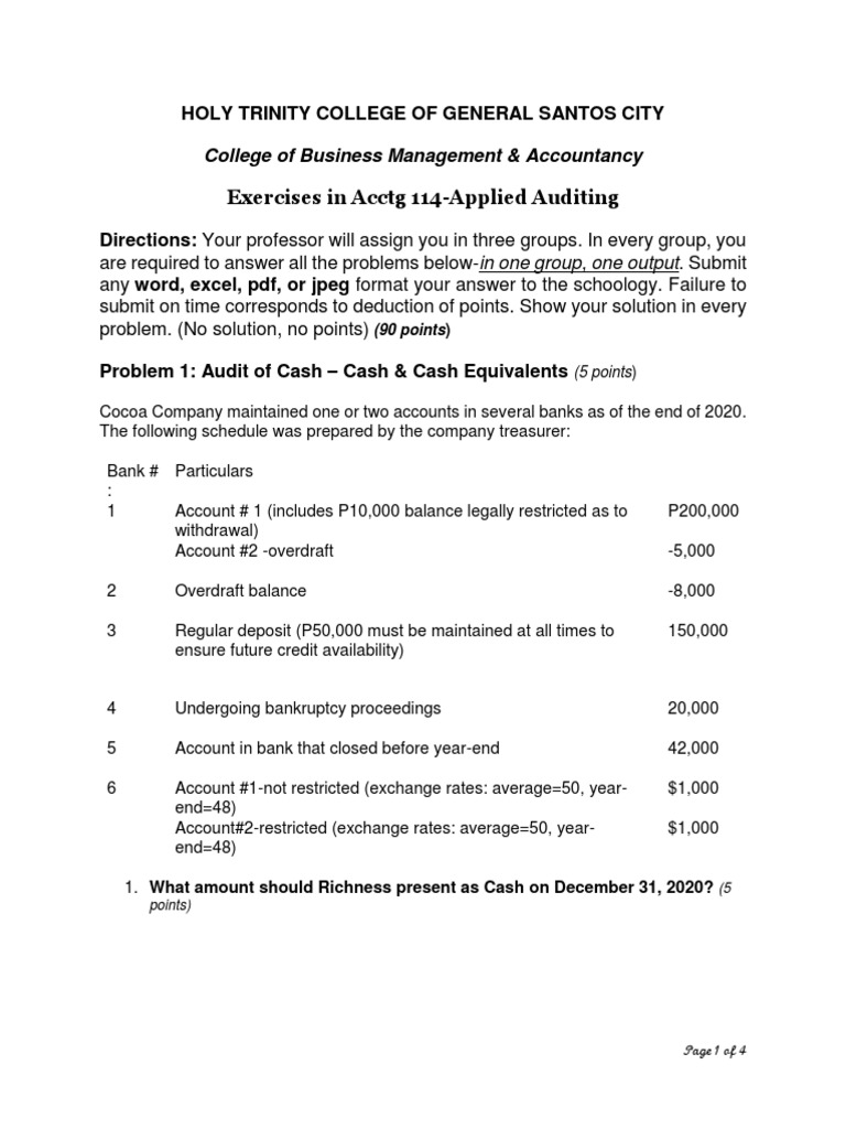 Exercises in Acctg 114-Applied Auditing: College of Business Management ...