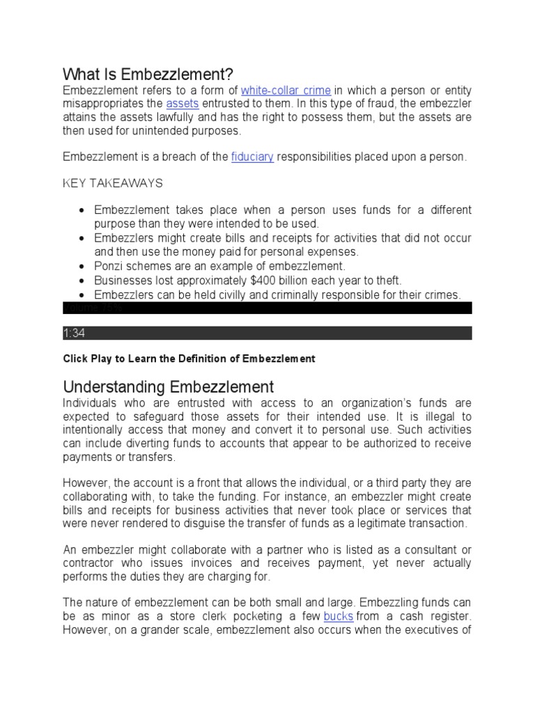 What Is Embezzlement?: Key Takeaways | PDF | Embezzlement | Crimes