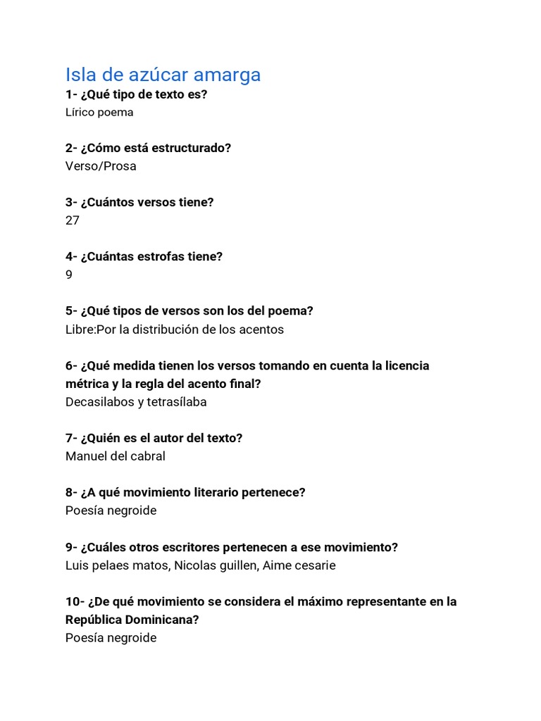 Isla de Azúcar Amarga | PDF