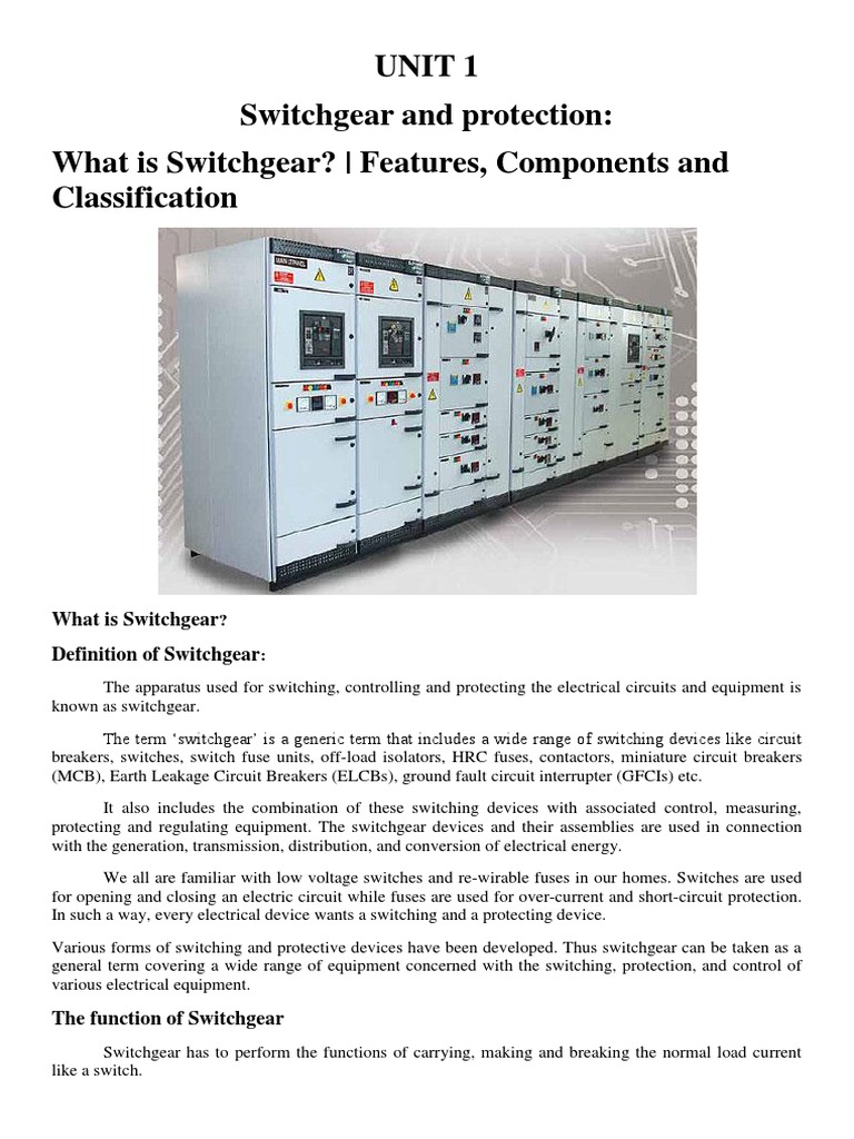 Unit 1 Switchgear and Protection: What Is Switchgear? - Features ...