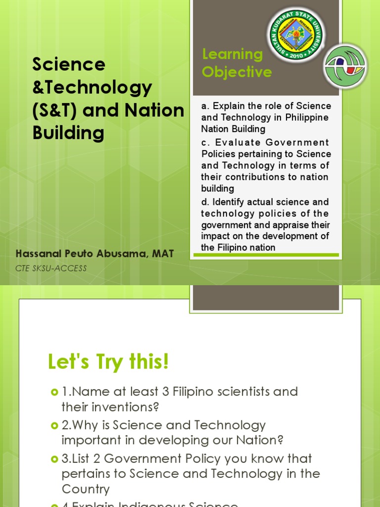 Lesson 4 S&T and Nation Building | PDF | Science | Philippines