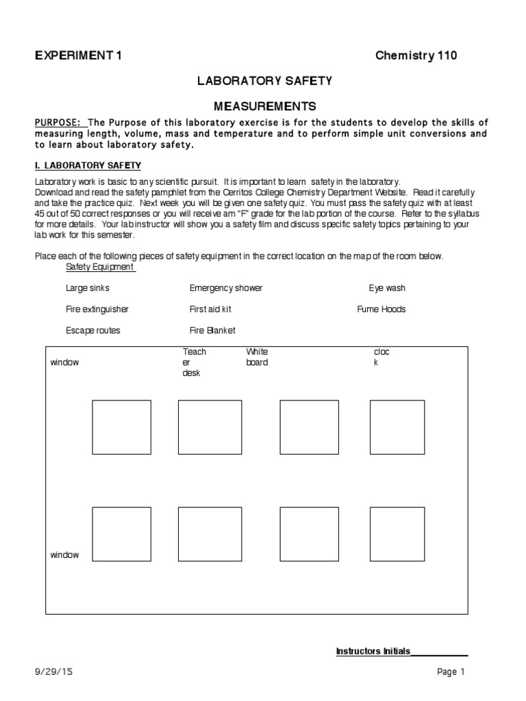 Experiment 1 Chemistry 110 Laboratory Safety Measurements | PDF ...