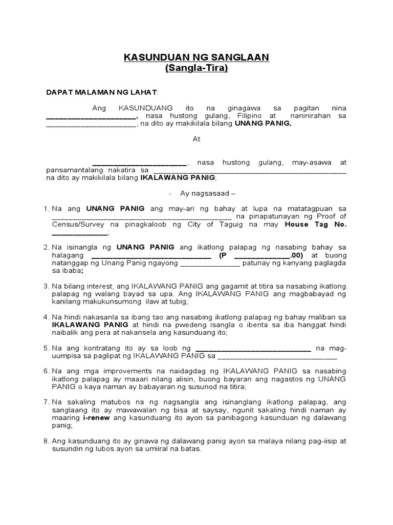 Kasunduan NG Sanglaan | PDF