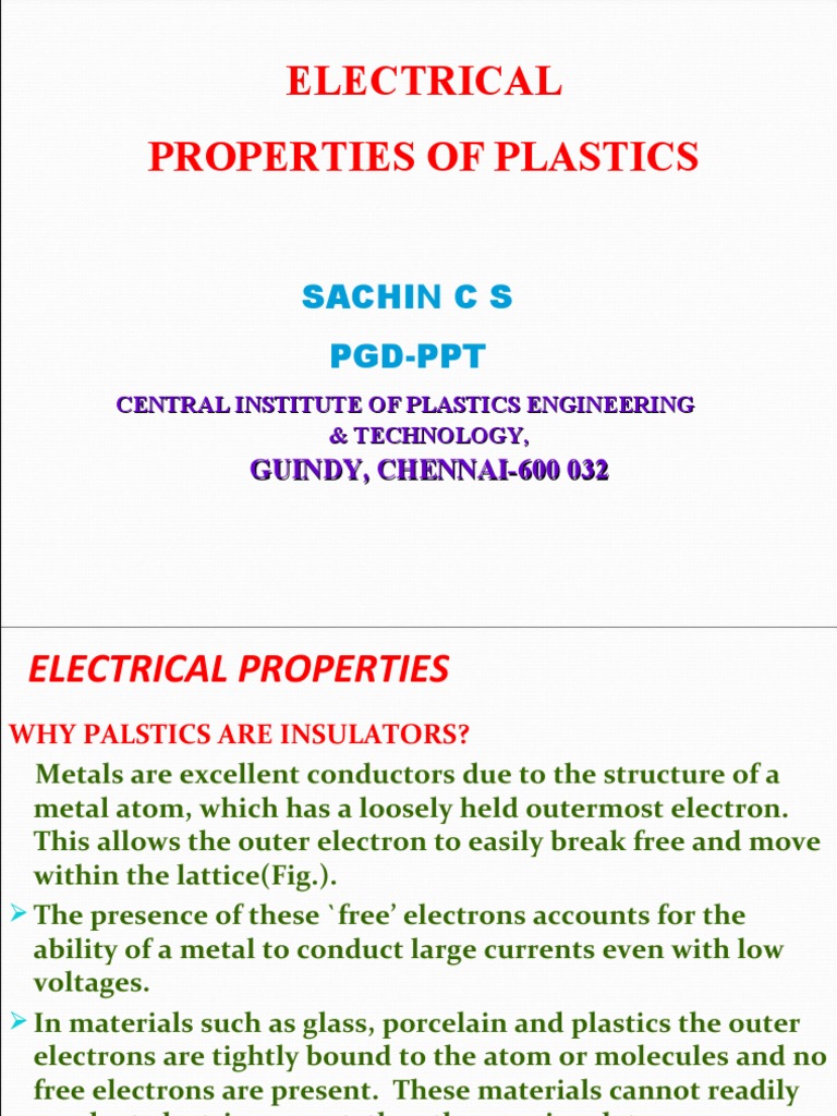 Electrical Properties of Plastics: Sachin C S PGD | PDF | Insulator ...