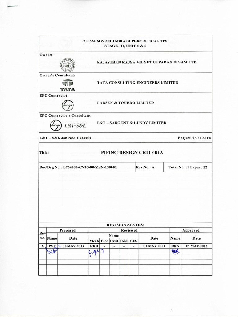 Piping Design Criteria for Chhabra TPS | PDF | Pipe (Fluid Conveyance ...