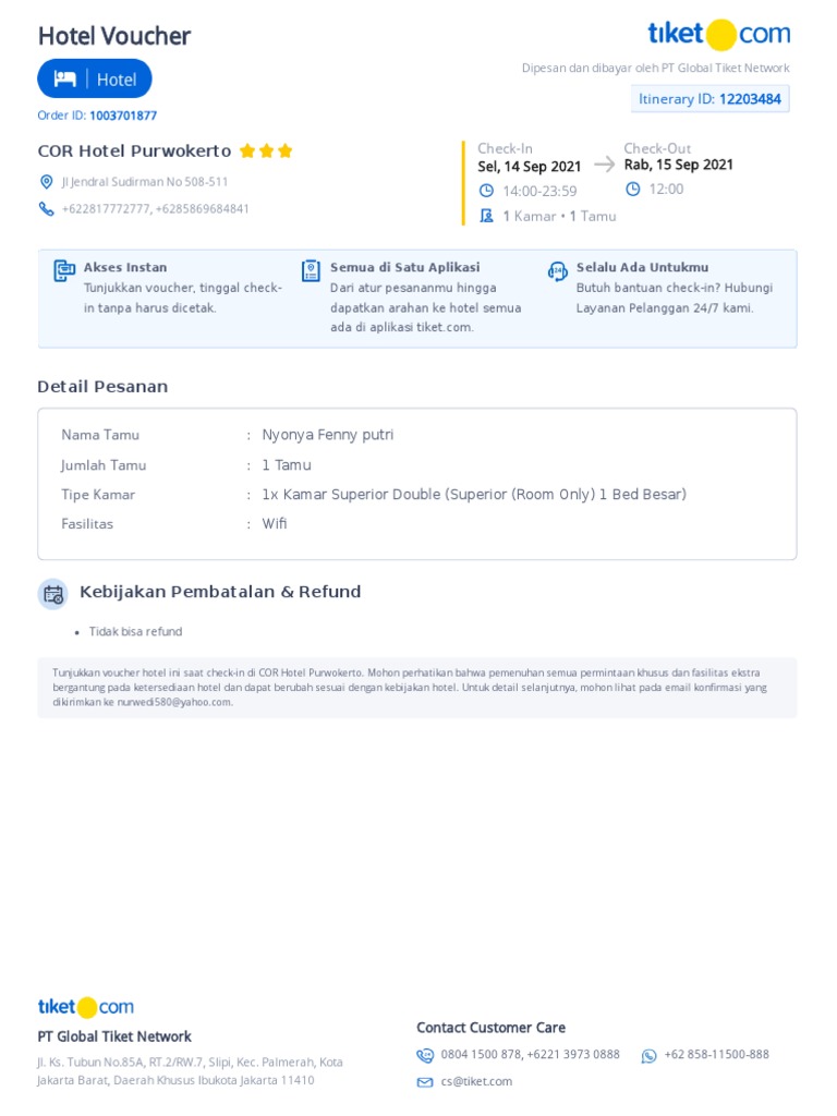 Hotel E-Voucher - Order ID 1003701877 | PDF
