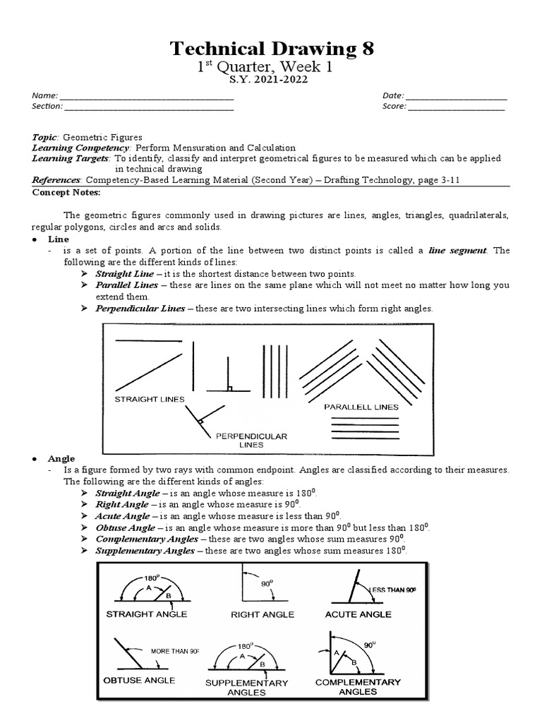 Technical Drawing 8 (Q1-Week 1) | PDF | Circle | Rectangle