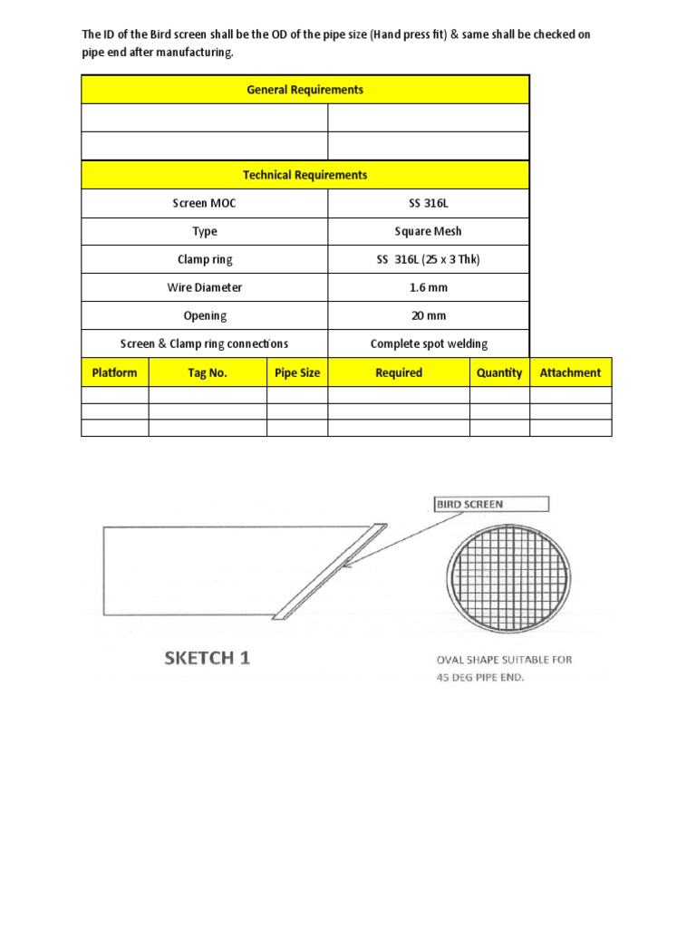 Bird Screen Specifications for Piping | PDF | Home & Garden | Computers