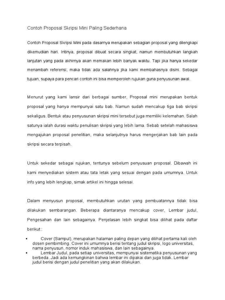 Contoh Proposal Skripsi Mini Paling Sederhana | PDF