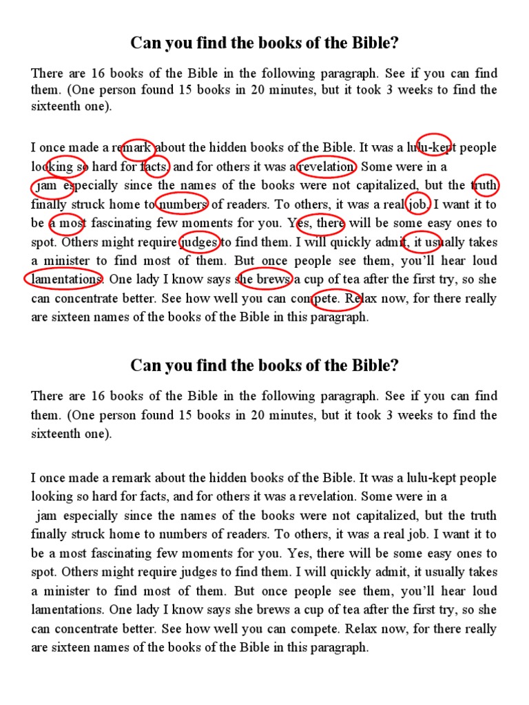 Find 16 books of the Bible hidden in text | PDF