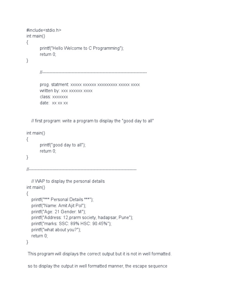 C Workshop Programs | PDF | Computer Programming | Computing