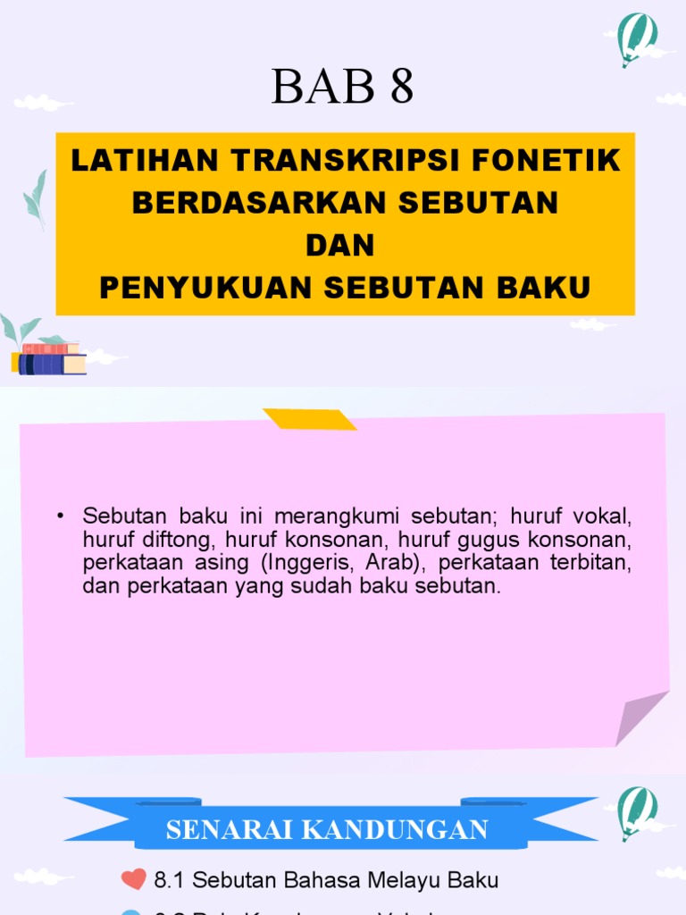 Bab 8 Latihan Transkripsi Fonetik Bdsrkan Sebutan Dan Penyukuan Sebutan ...