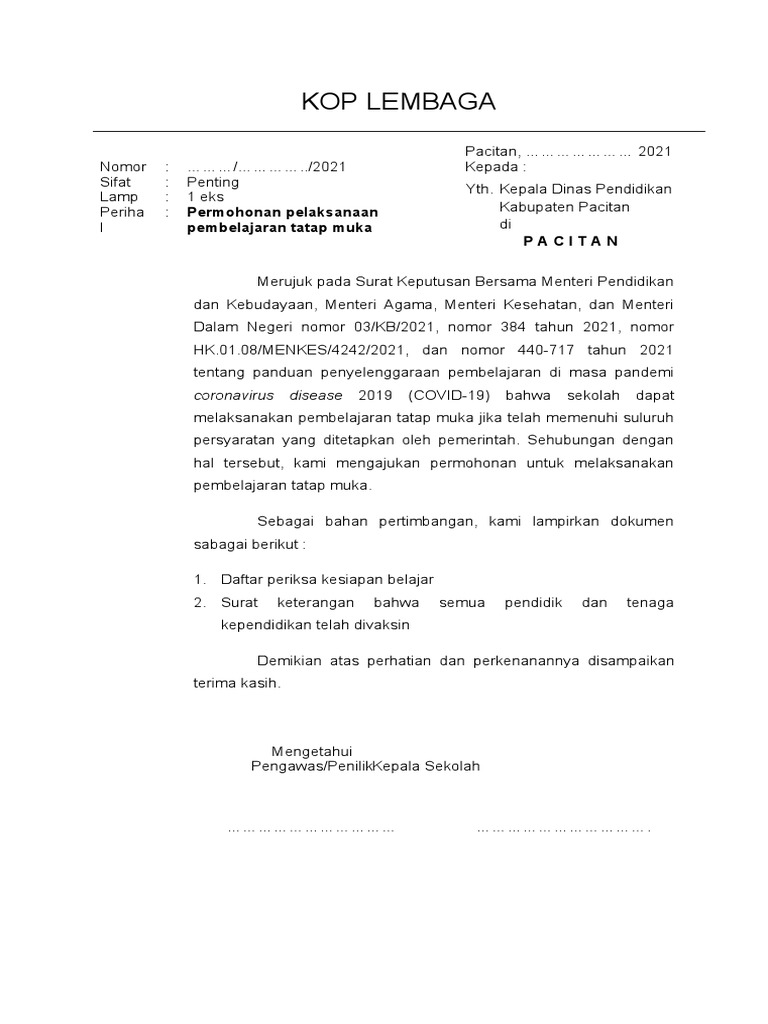 Form Surat Permohonan PTM | PDF