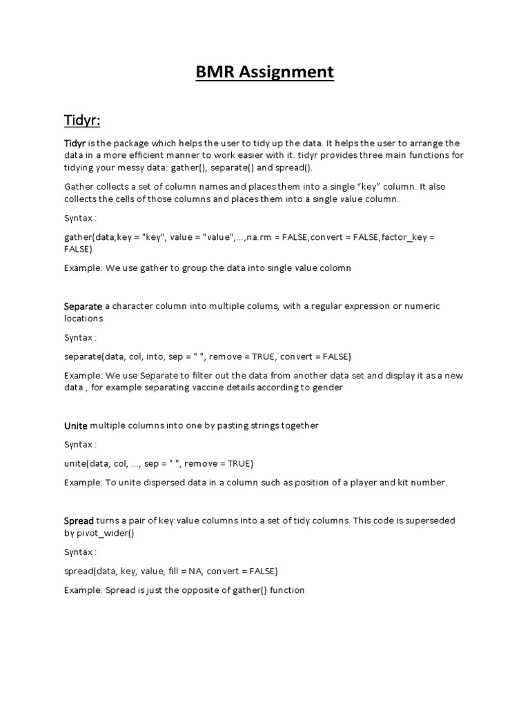BMR Assignment: Tidyr | PDF | Function (Mathematics) | Computer Data