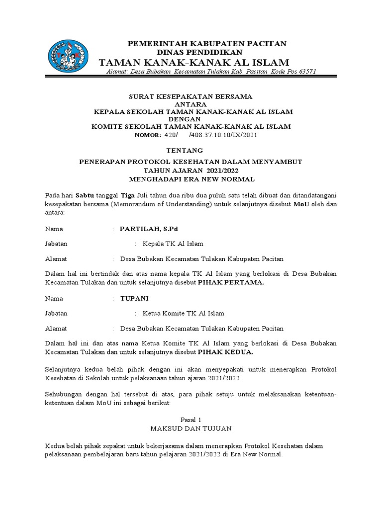 Mou Komite TK Al Islam | PDF