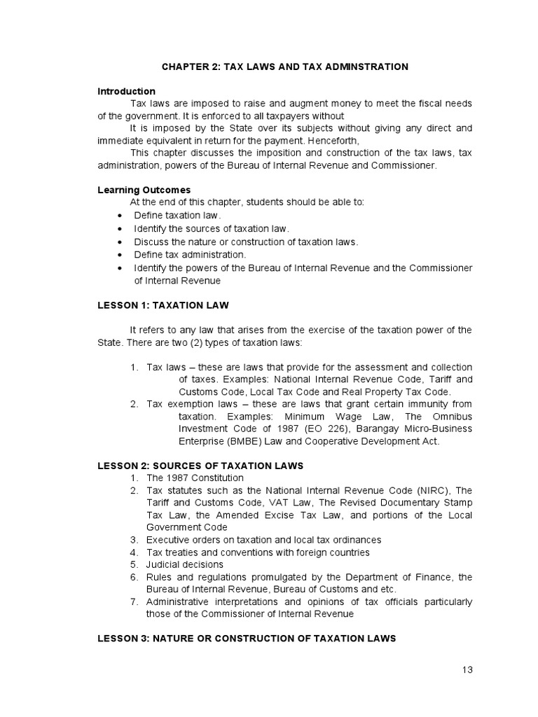 Chapter 2: Tax Laws and Tax Adminstration | PDF | Taxes | Internal ...