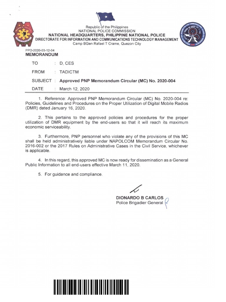 PNP MC No 2020-04 Digital Mobile Radio | PDF