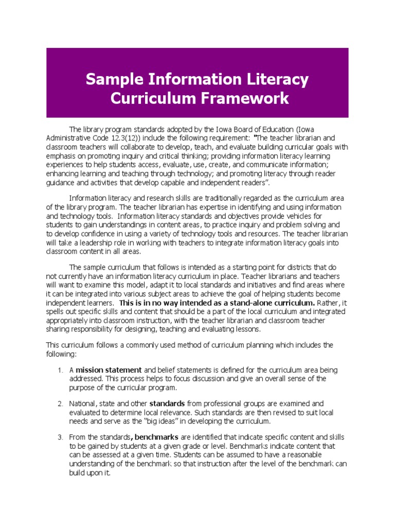 Sample Information Literacy Curriculum Framework | PDF | Information ...