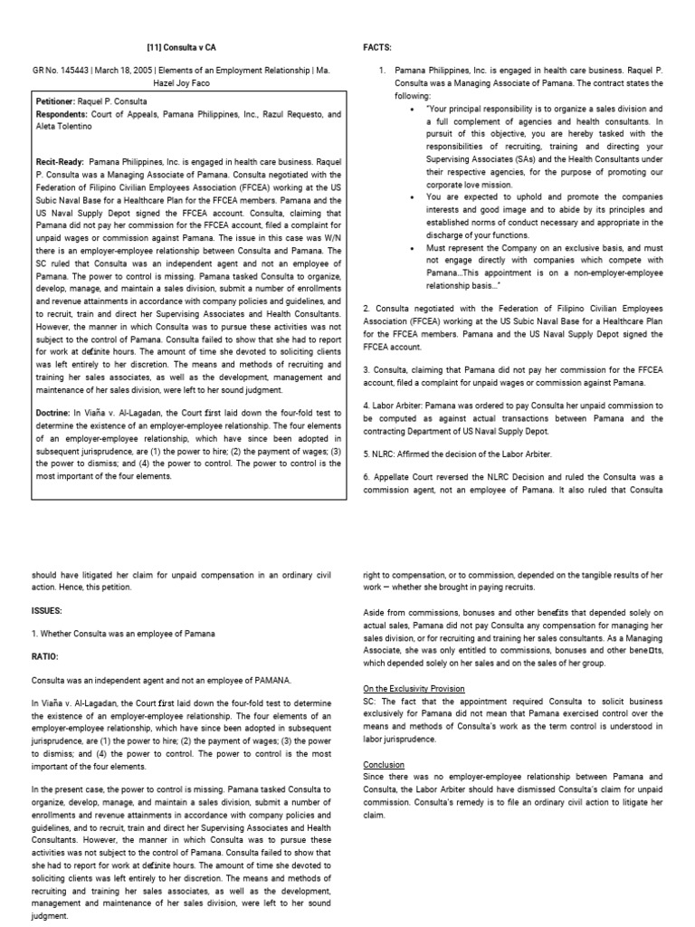 Consulta V CA | PDF | Employment | Wage