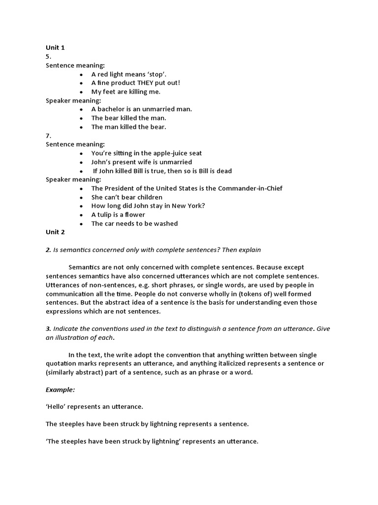 Unit 1: 2. Is Semantics Concerned Only With Complete Sentences? Then ...