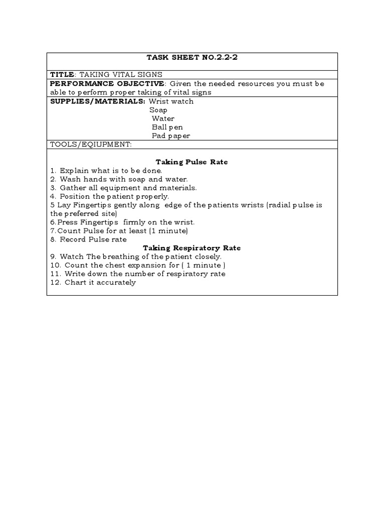Task Sheet 2.2-2 Taking Vital Signs | PDF