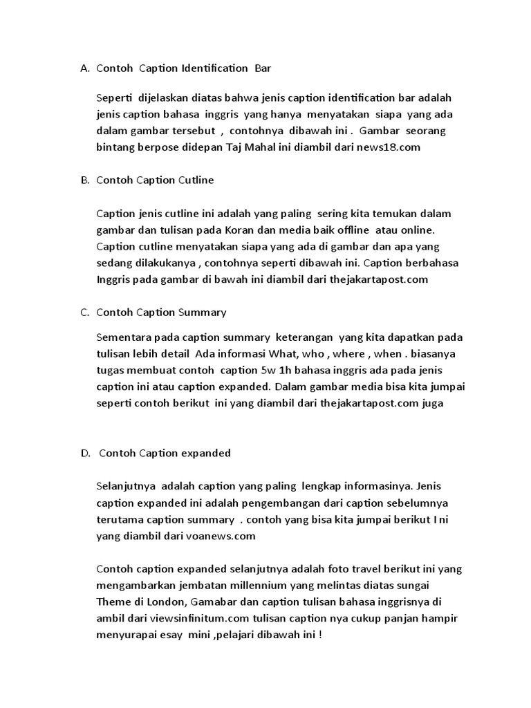 Contoh Berbagai Jenis Caption | PDF
