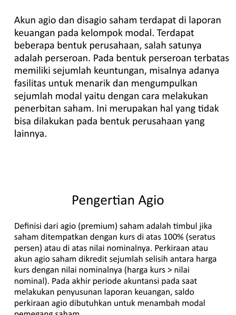 Definisi Agio dan Disagio Saham | PDF | Bisnis | Pengelolaan Keuangan ...