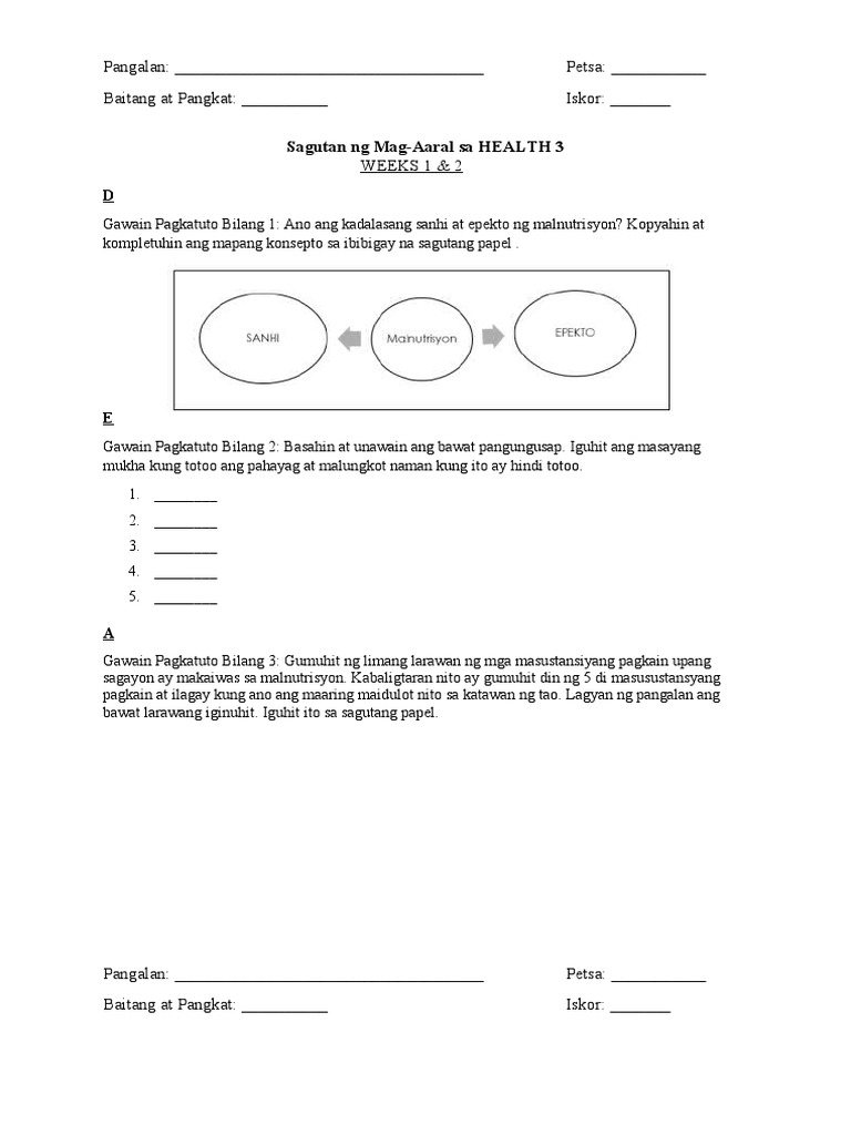 Answer Sheet HEALTH Week1 4 | PDF
