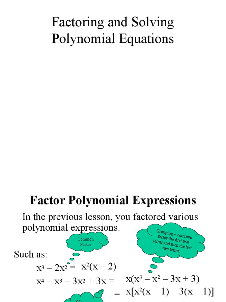 Factoring and Solving Polynomial Equations | PDF | Quadratic Equation ...
