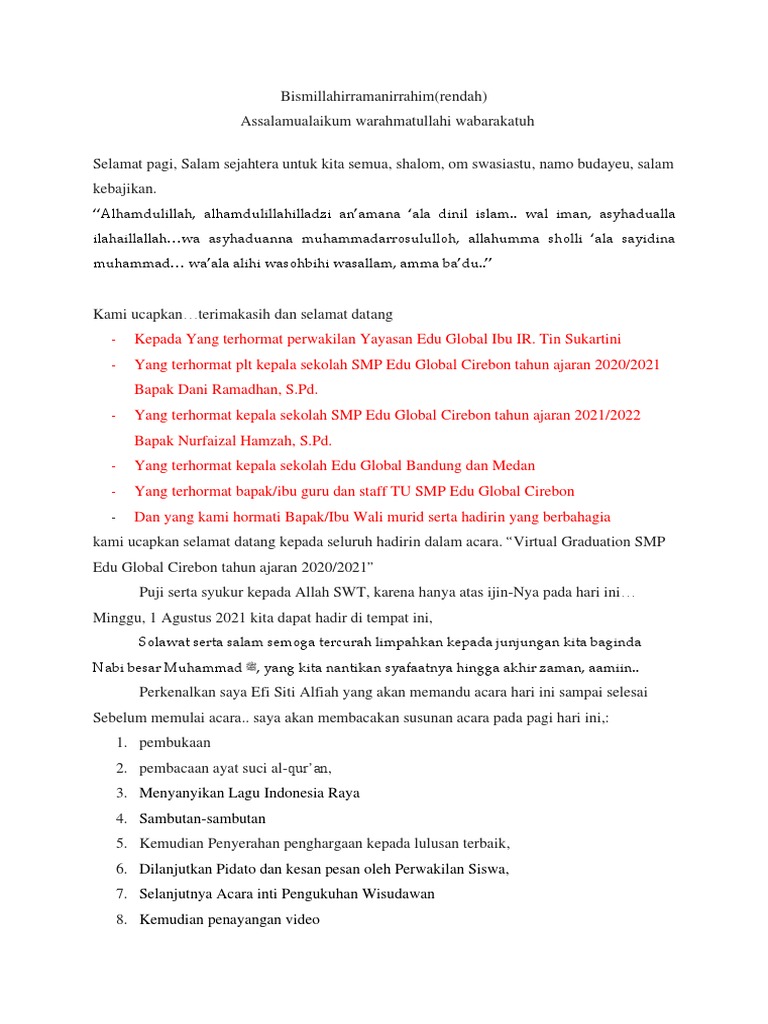 Teks MC Graduation SMP | PDF