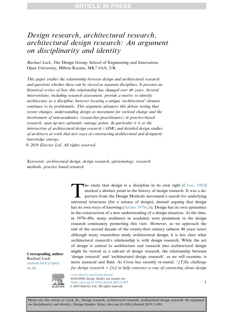Architectural Design Research Disciplinarity | PDF | Epistemology | Design