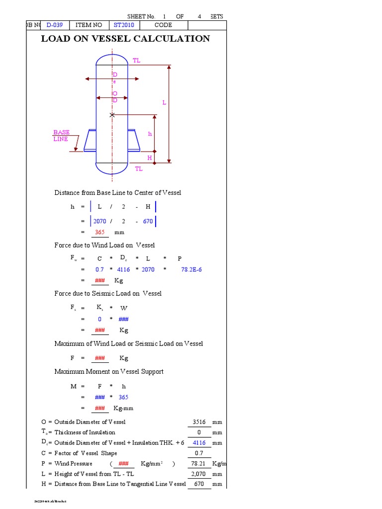 Load On Vessel Calculation: Distance From Base Line To Center of Vessel ...