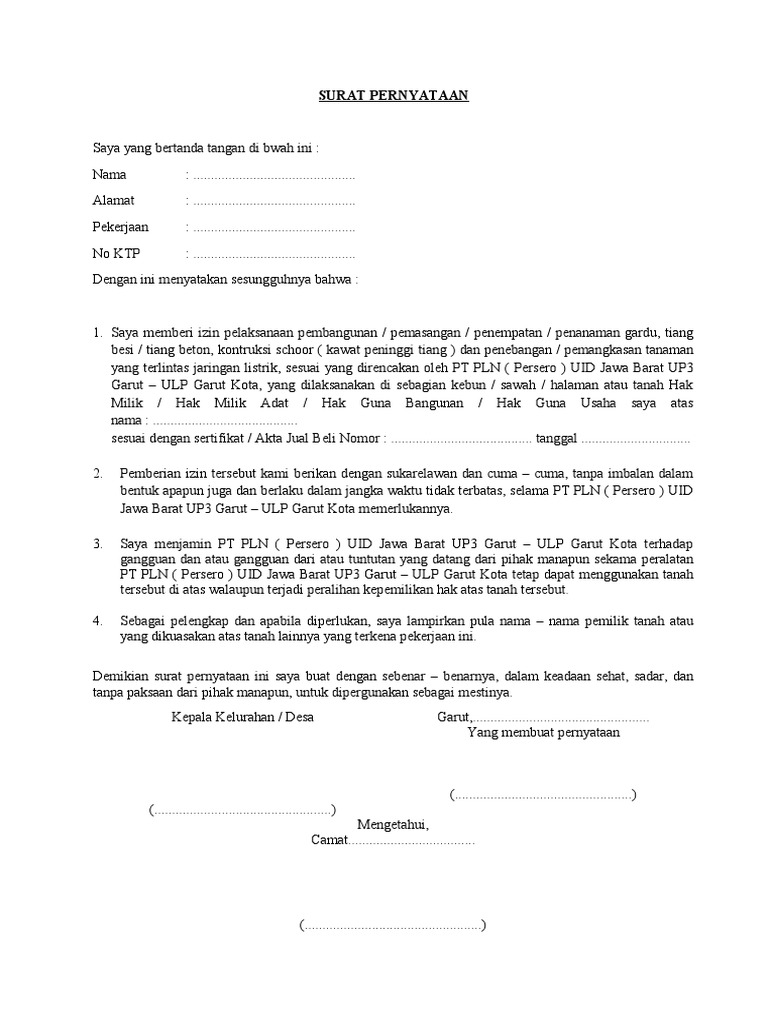 SURAT PERNYATAAN Listrik | PDF